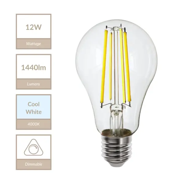 12W GLS Dimmable E27 Bulb in Cool White | outsidelight.co.uk